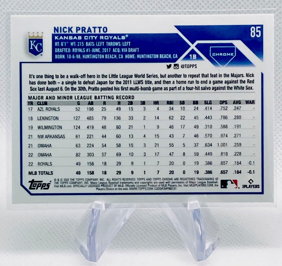 2023 Topps Chrome Nick Pratto Prism Refractor Rookie Card #85 - Royals ...