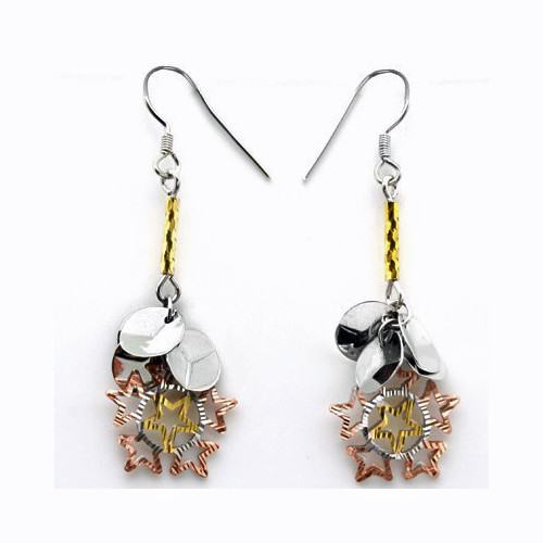TRI-COLOR STAR 925 STERLING SILVER EARRINGS Dangle French Hooks | eBay