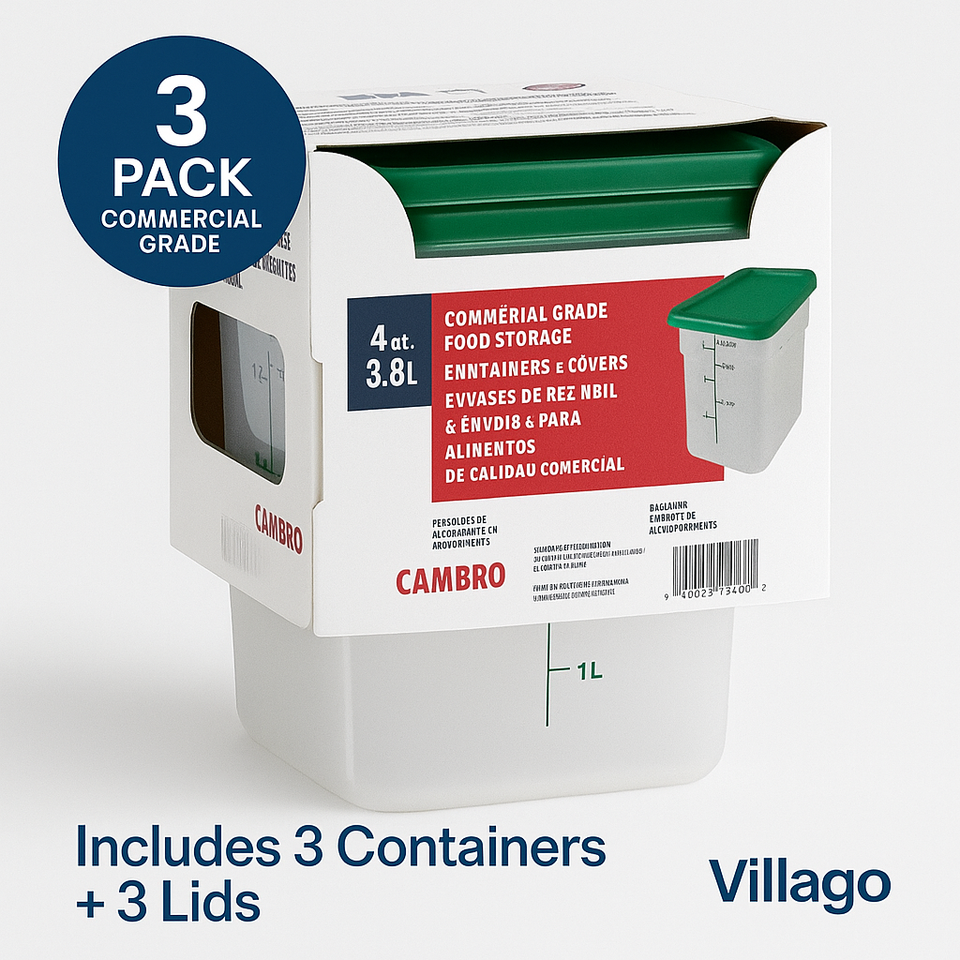 Cambro CamSquare 4 Qt Food Storage Containers w/ Green Lids, 3 Ct, NSF ...