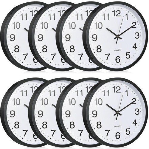8 Pcs Wall Clock Bulk Large Silent Battery Operated Classroom Clocks ...
