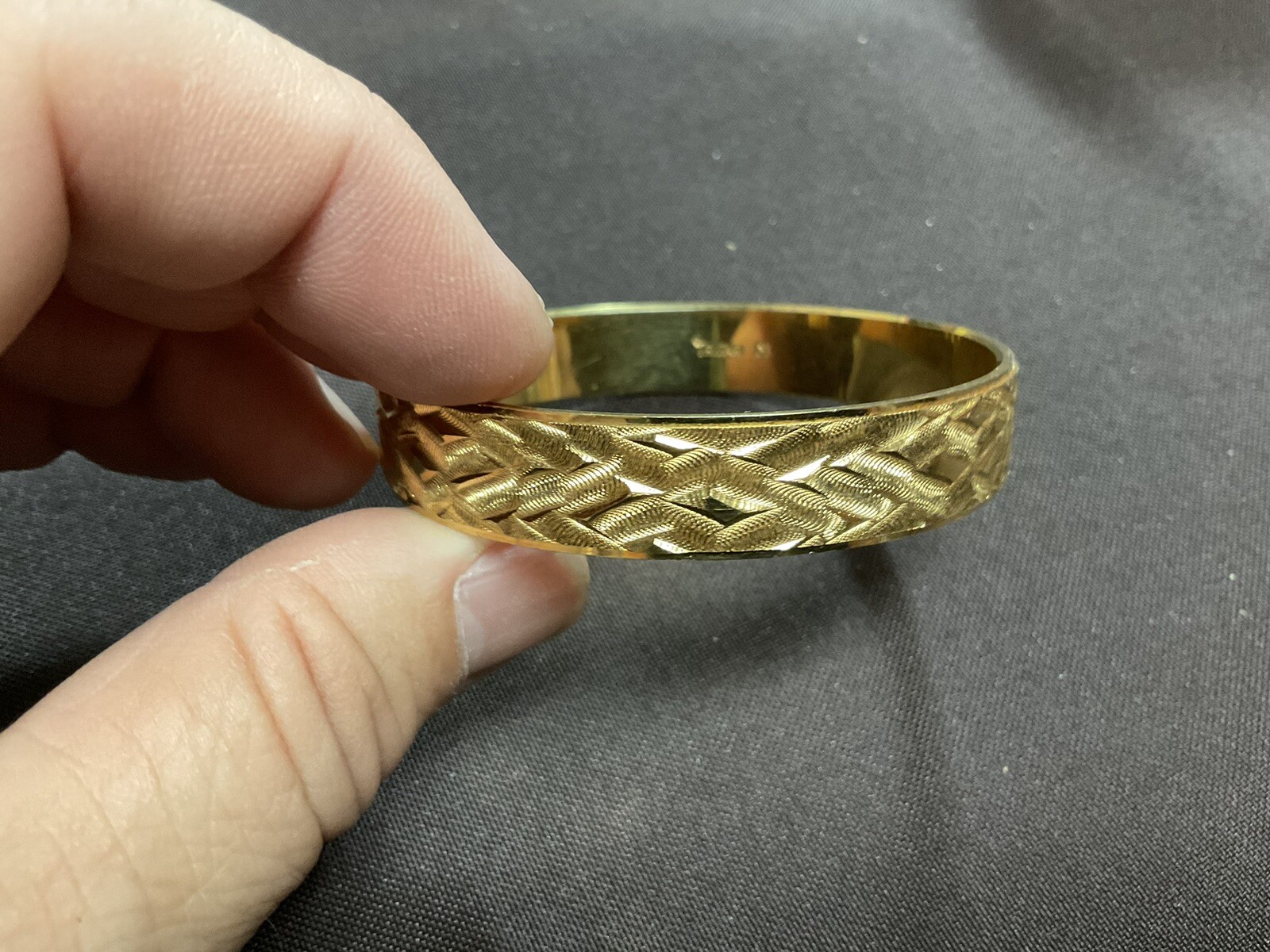Vintage Trifari M Bracelet Basket Weave Brushed Gold Tone Design Bangle ...