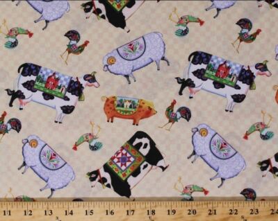 Cotton Jim Shore Village Farm Animals Cows Sheep Fabric Print by Yard ...