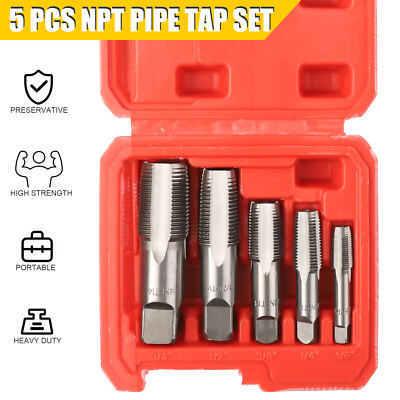 5 Pcs Carbon Steel NPT Pipe Tap Set 1/8",1/4",3/8",1/2",3/4" Size ...