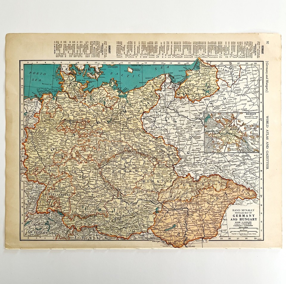 Germany Hungary Poland 1935 Map Berlin Europe 14 x 11" LGAD99 | eBay