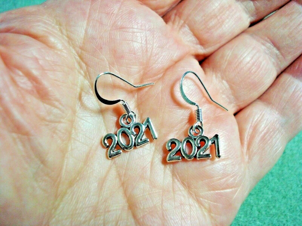 1" Drop Dangle 2021 Graduation Theme Silver Plated Hook Earrings | eBay