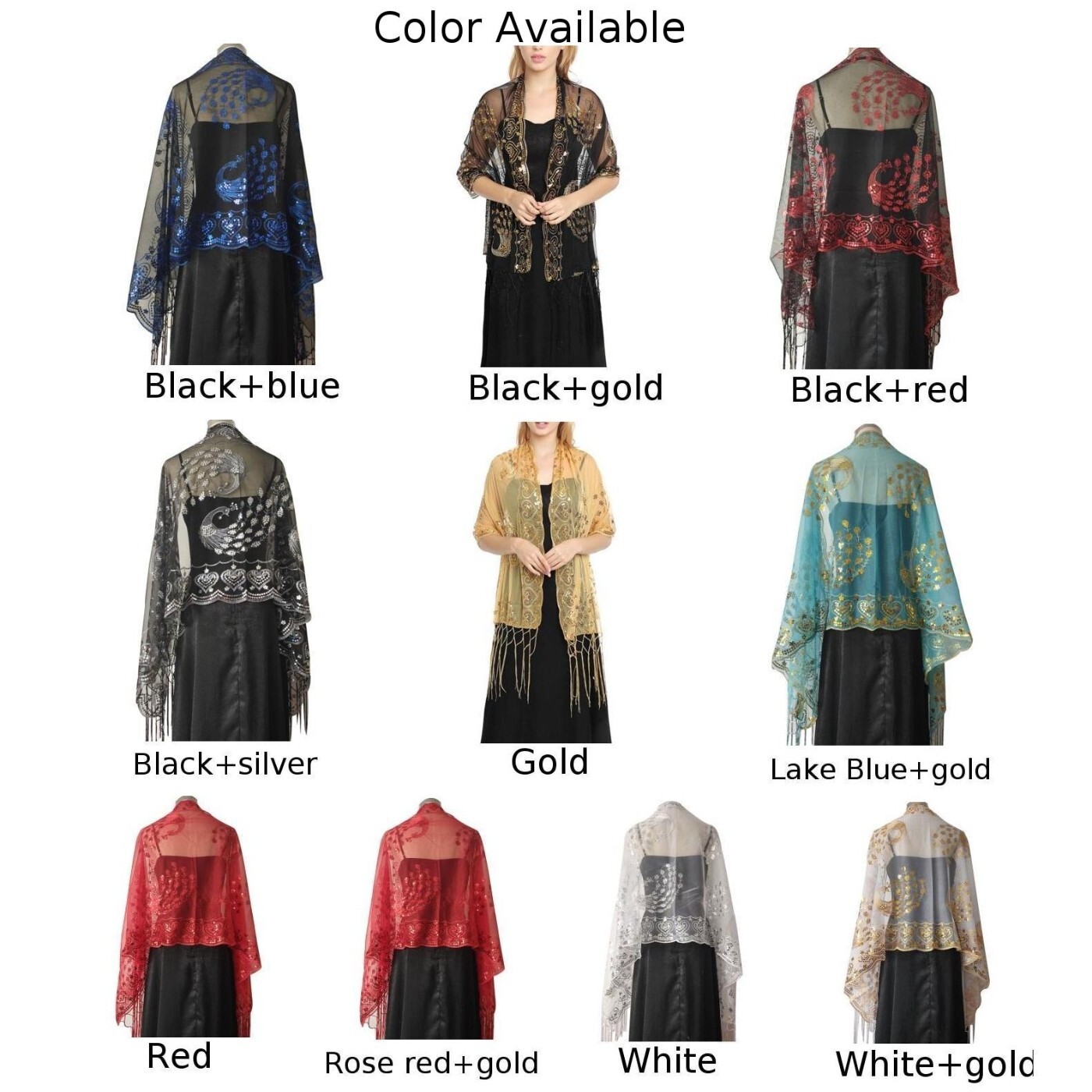 Glamorous Black and Gold Sequin Prom Shawl Scarf for Women With Tassel ...