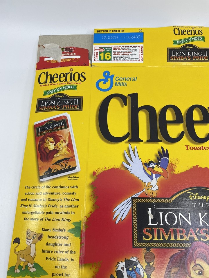 Vintage Cereal Box, CHEERIOS - DISNEY THE LION KING II General Mills S1 ...
