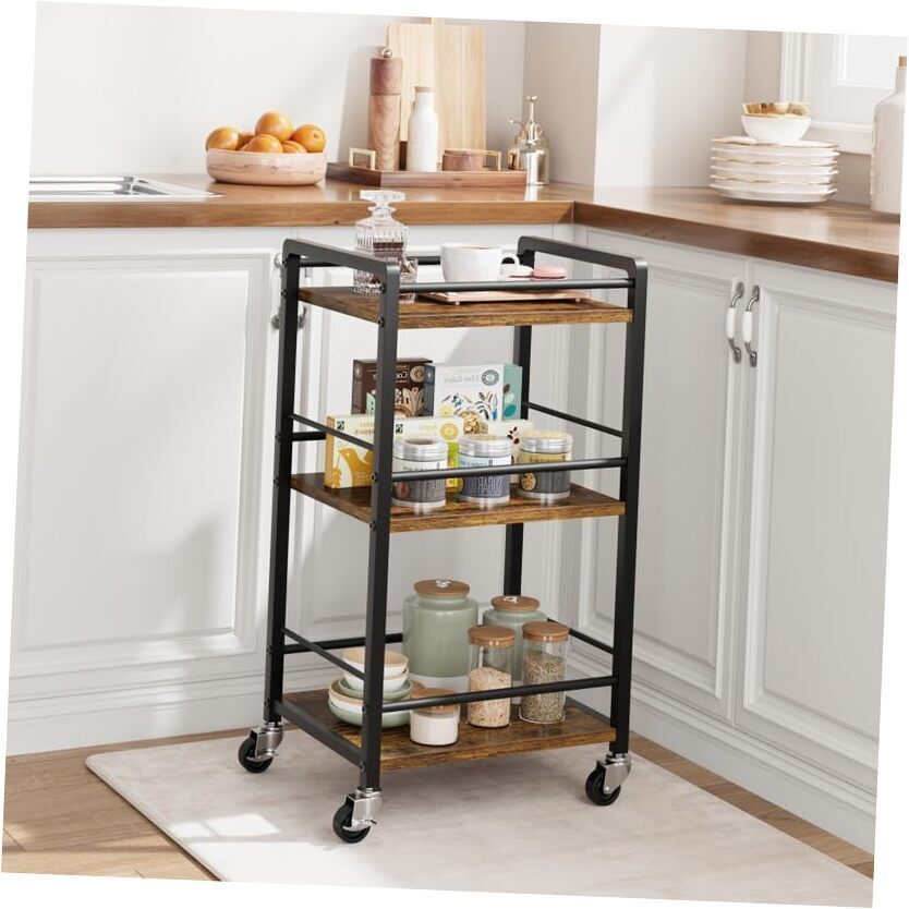 Kitchen Island on Wheels Industrial Kitchen Rolling Cart, 3-Tier ...