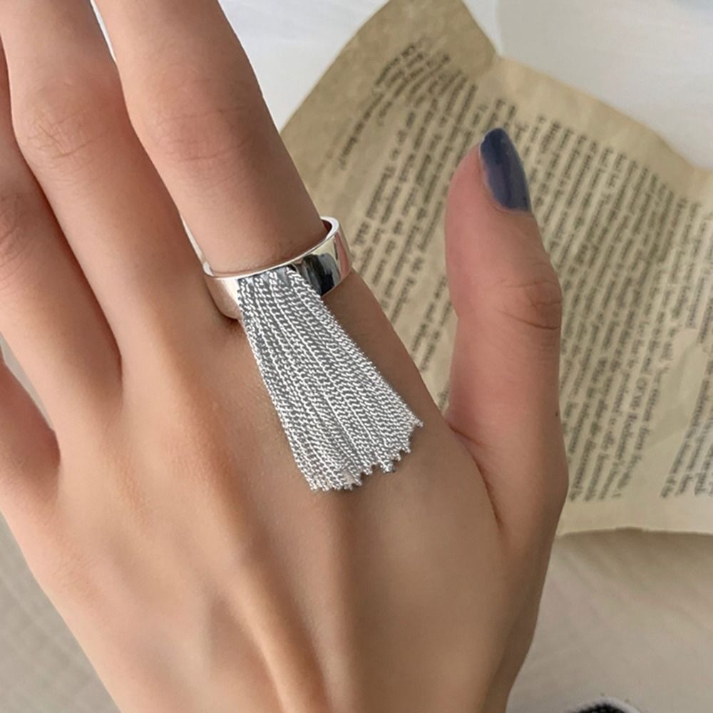 Adjustable Punk Rings Party Jewelry Open Finger Ring Tassel Chain Ring ...