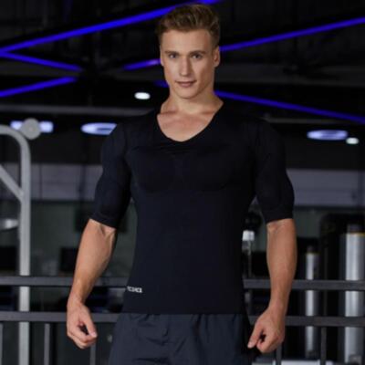 Men Invisible Muscle Body Suit with Chest Male Undershirt Soft Wear ...