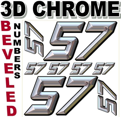 (#57) 3-D CHROME BEVELED NUMBERS Decal Sticker Sheet 1/8-1/10-1/12 RC ...