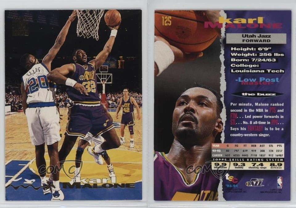 1993-94 Topps Stadium Club Karl Malone #125 HOF 17t2 | eBay