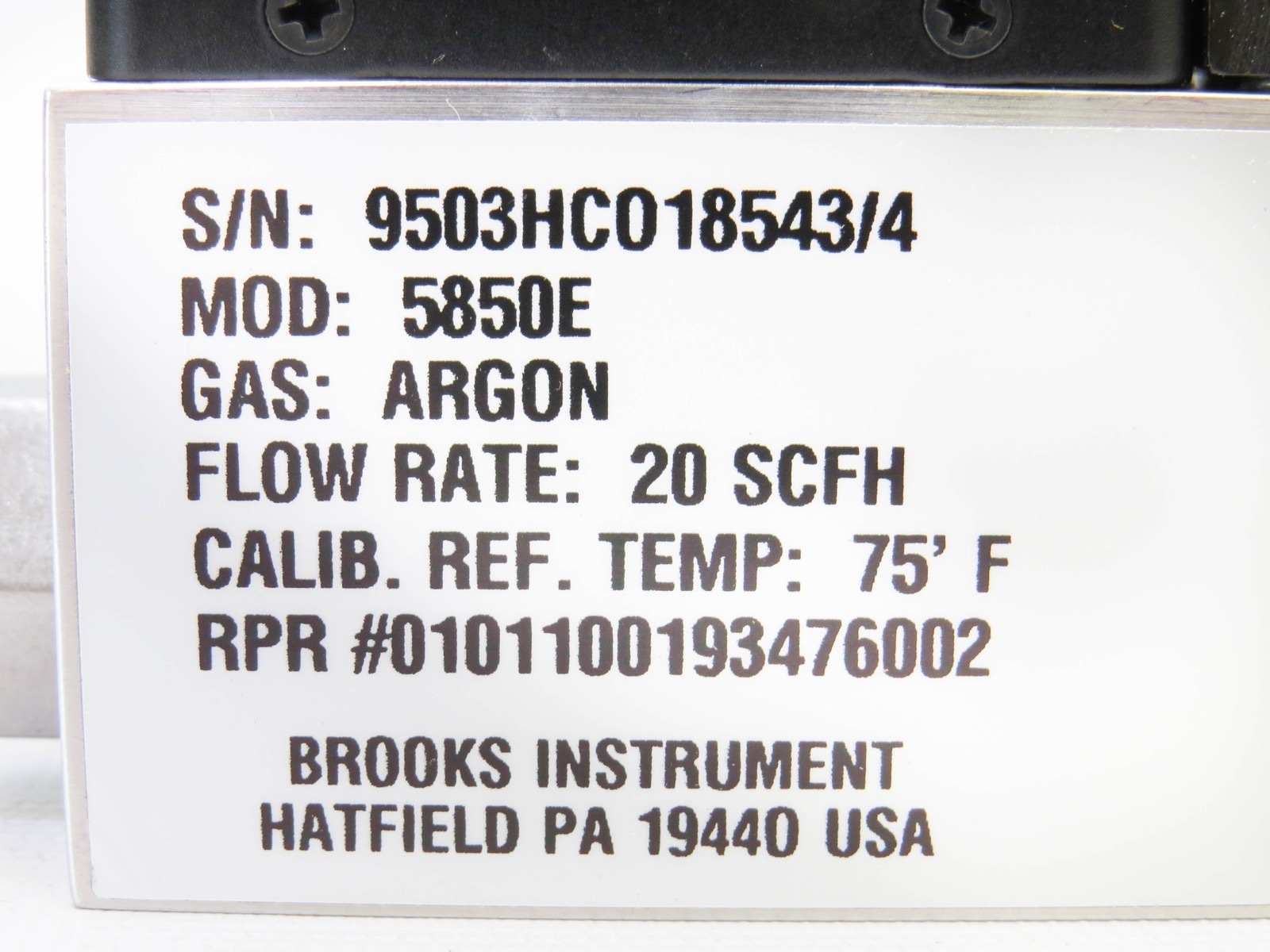 Brooks Instruments 5850E Mass Flow Controller Series E 20 SCFH 75’ F ...