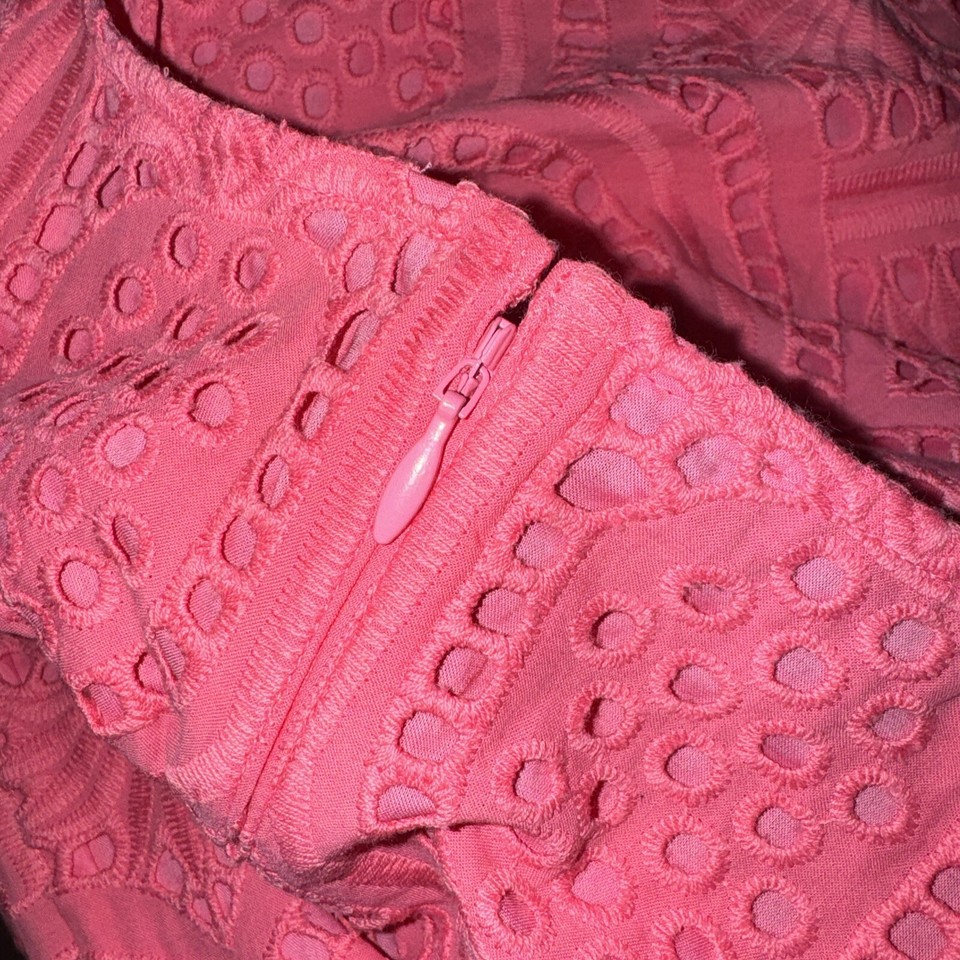 NWT TALBOTS Bright Coral Pink EMBROIDERED EYELET PINEAPPLE SHIFT DRESS sz 2 | eBay