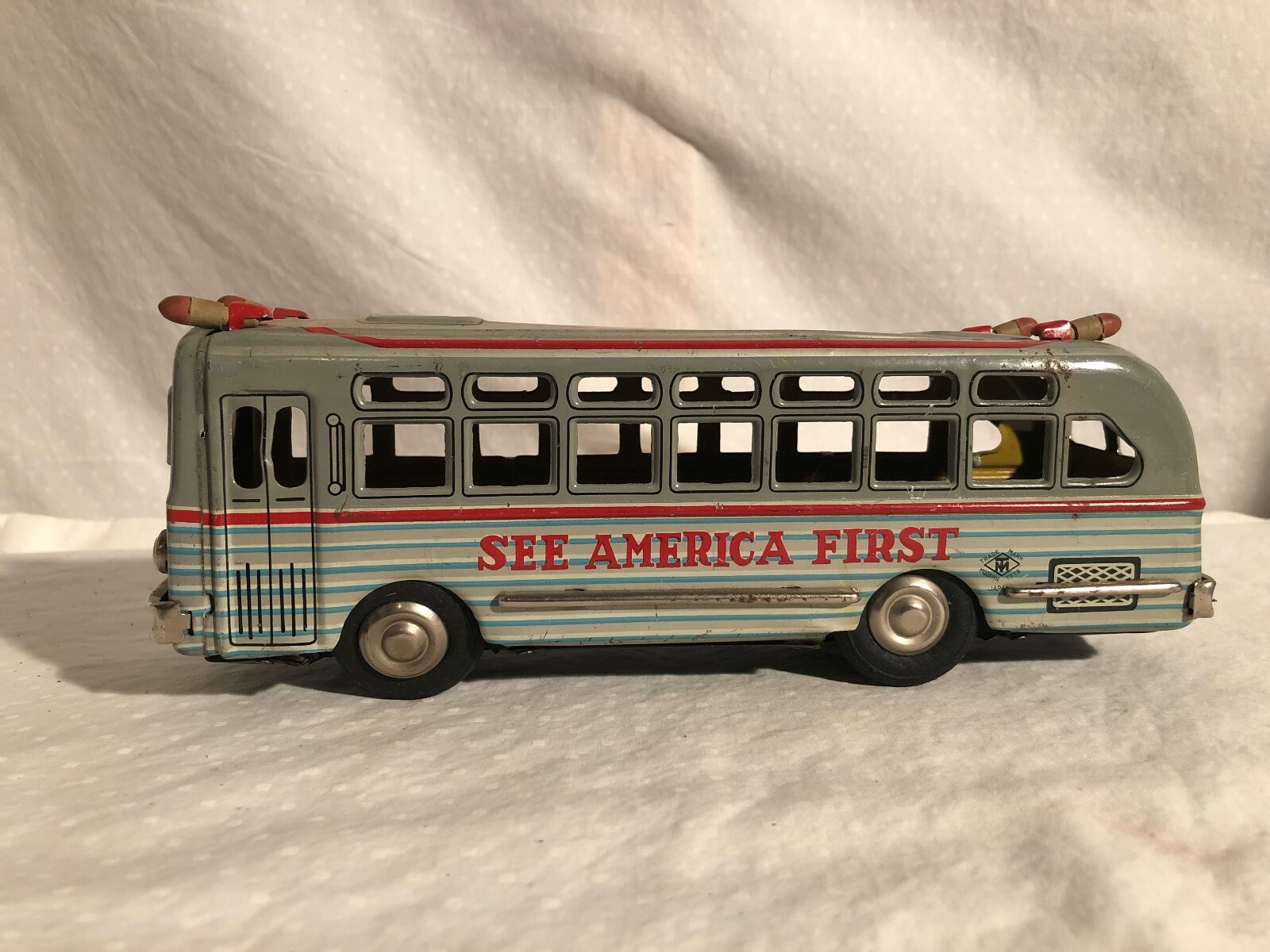 Masudaya Modern Toys MT Tin Friction Toy Bus "See America First" Japan ...
