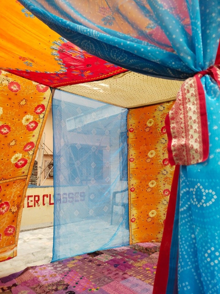 Indian Silk Sari Bed Canopy Four Post Bed Canopy Drapes Vintage fabric ...