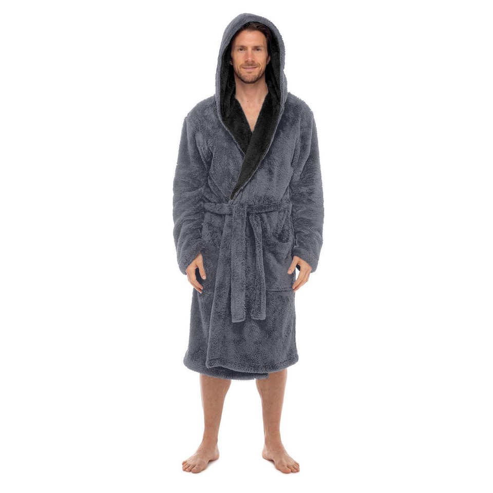 Mens-ROBE -Bathrobe- Coral Fleece-HOOD - SUPER SOFT - Thick - Weight ...