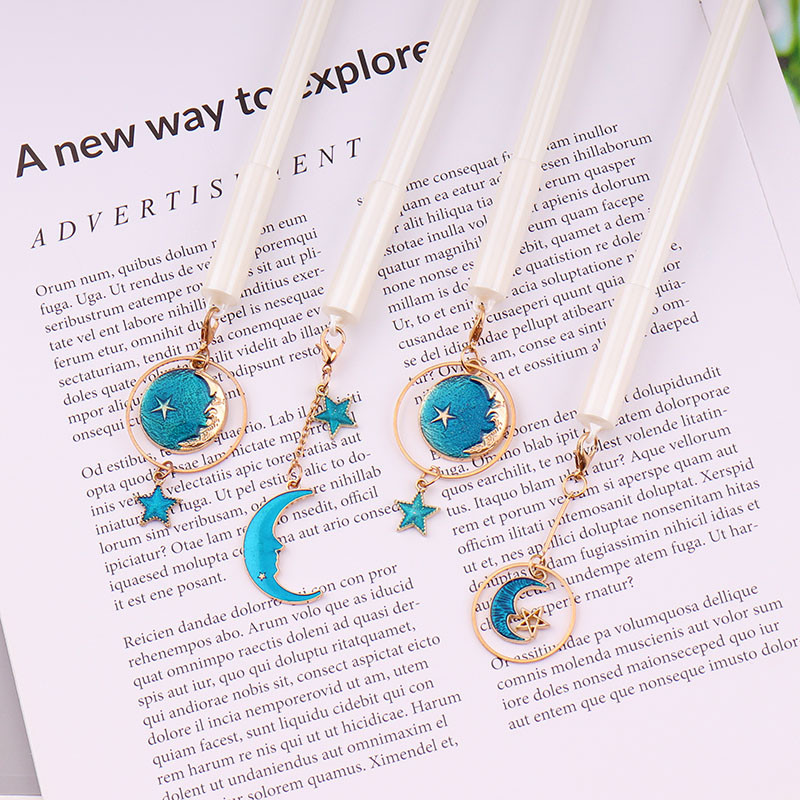 0.5mm Blue Starry Sky Star Moon Pendant Gel Pen Kawaii Stationery Black ...