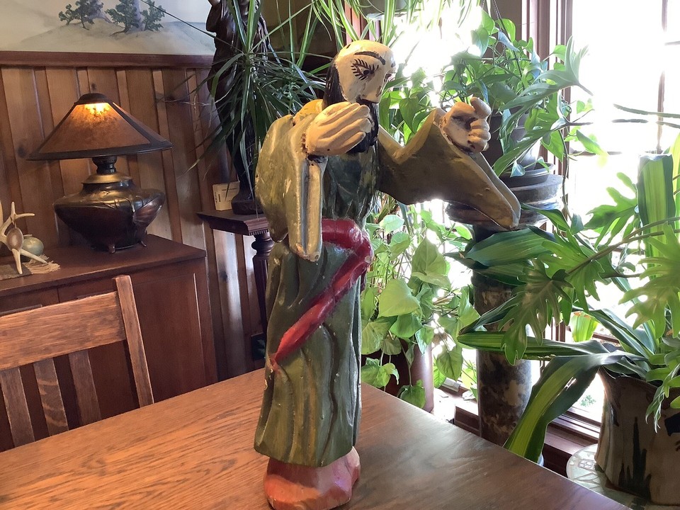 Antique Wood Carved Wooden Saint or Biblical Figure Statue Folk Art Old ...