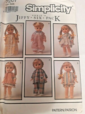 Doll Clothes Clothing 13" 15" Simplicity Sewing Pattern 7207 UC FF ...