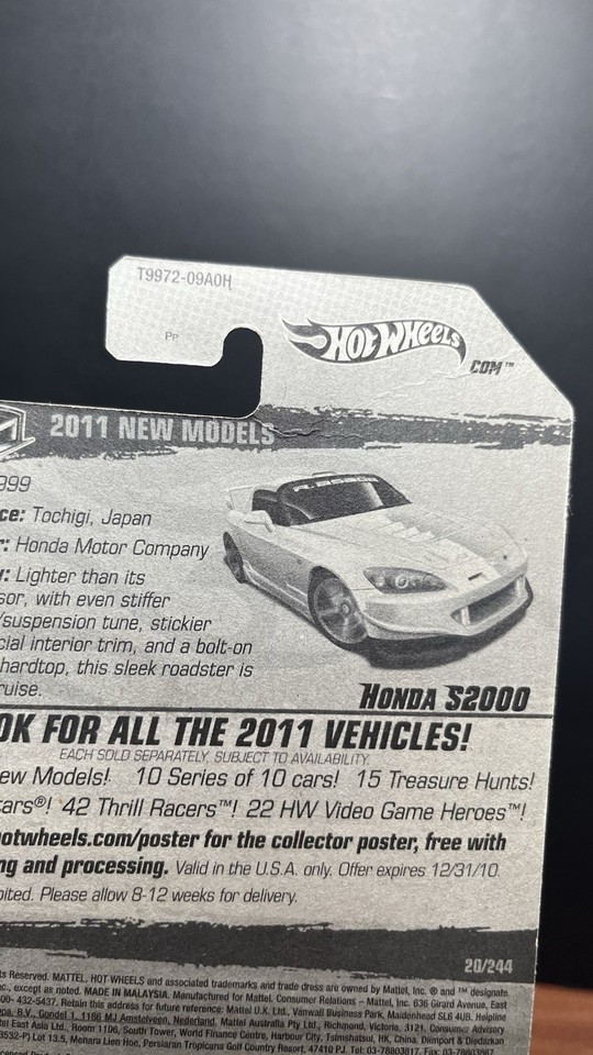 Hot Wheels 2011 New Models Silver Honda S2000 20/244 **R.ASADA Window ...