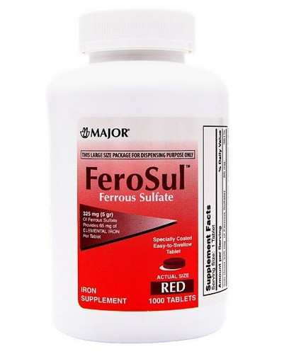 Major FeroSul 325 mg Ferrous Sulfate Iron Supplement - 1000 Red Tablets ...