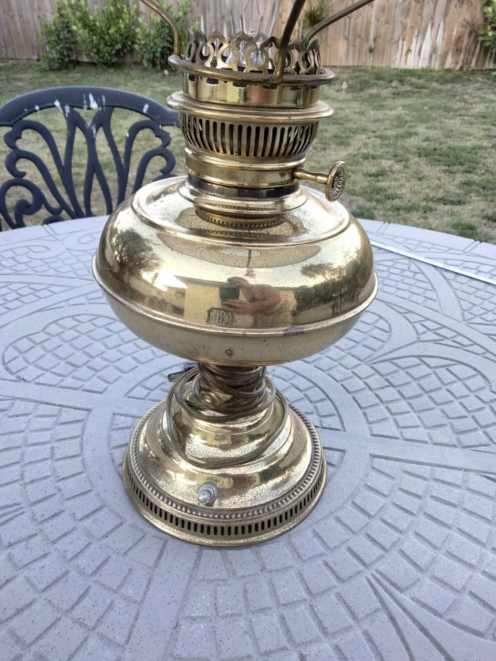 Vintage/Antique Brass Rayo Oil Lamp Electrified with Shade Ring, Works ...