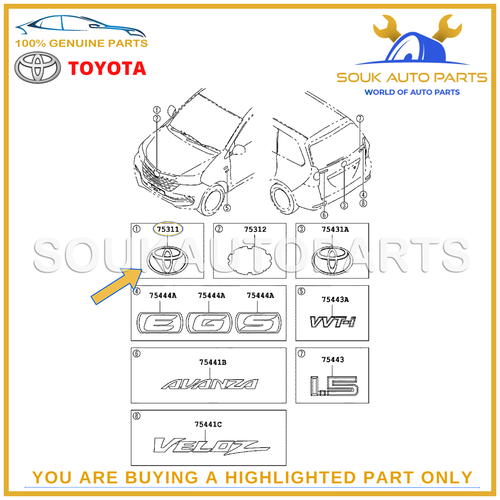 75311-0K030 Genuine Toyota EMBLEM, RADIATOR GRILLE (OR FRONT PANEL ...