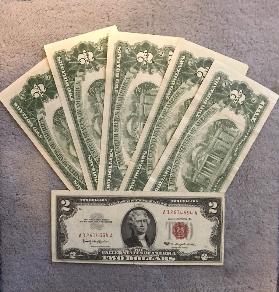1928-1963 Two Dollar Note Red Seal $2 Bill G-AU Old Paper Estate Lot ...