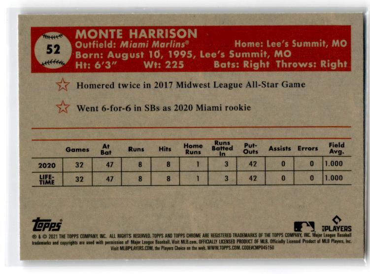 2021 Topps Chrome Platinum Anniversary #52 Monte Harrison Miami Marlins ...