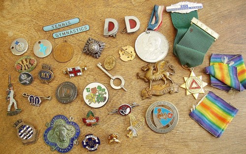 Vtg Bundle Enamel Badges/Pins Cap, Military,Medals Old Silver Pip ...
