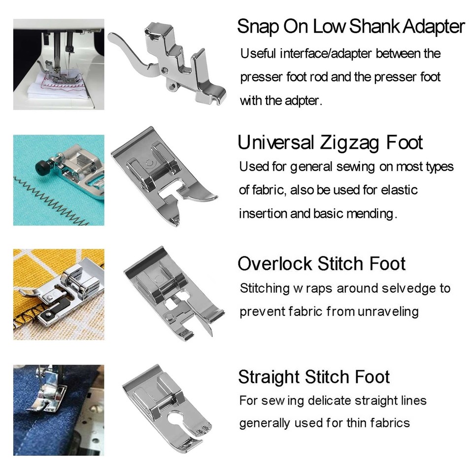 14pcs Presser Feet Set with Snap On Low Shank Adapter Universal Presser ...