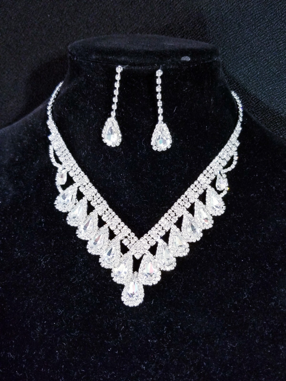 Clear Crystal Choker Rhinestone Necklace Earring Set Bridal Prom ...