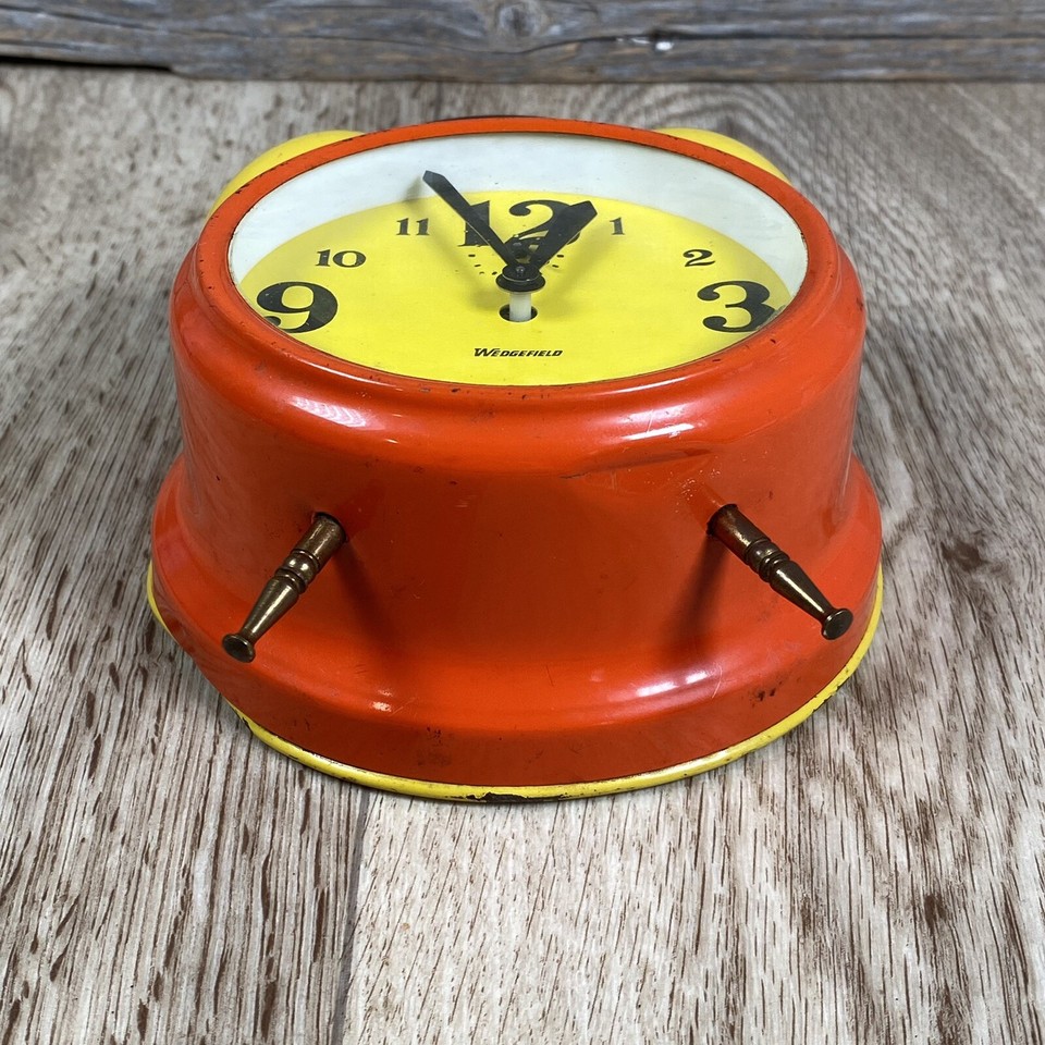 Vintage Unique Bell Alarm Clock Round, Working Alarm Orange and Yellow ...