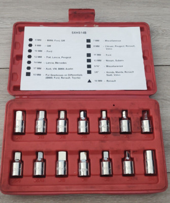 Mac Tools SXHS14B Oil Drain Plug Socket Set 14-Piece Hex Square ...