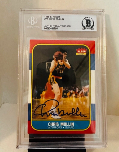 CHRIS MULLIN Auto Signed 1986-87 FLEER ROOKIE Card #77 Beckett BAS ...