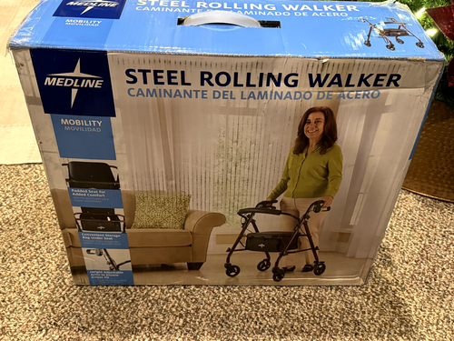 Medline Rollator Walker with Seat, Steel Rolling Walker 6-inch Wheels ...