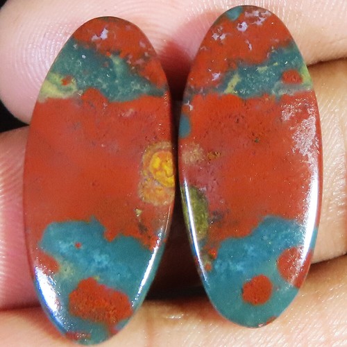12x28x3 mm 28.00 CT Natural Red Green BLOODSTONE Pair Oval Cab Gemstone ...