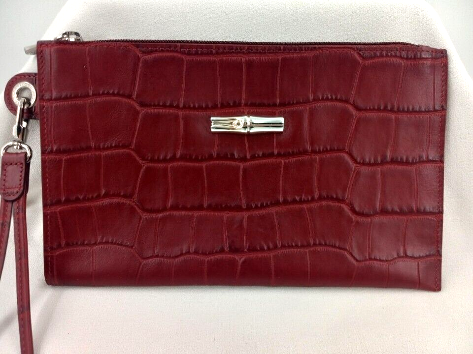 Longchamp Paris 2541858204 Red Brick Croc Embossed Leather Wristlet ...
