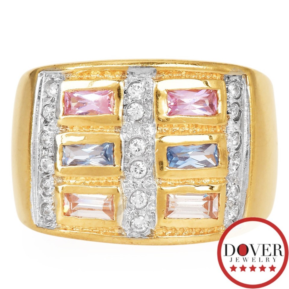 Estate Crystal 16K Yellow Gold Wide Band Ring 7.4 Grams NR | eBay