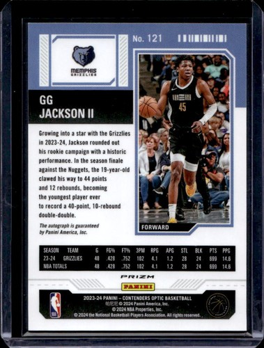 2023-24 Contenders Optic GG Jackson II Rookie Ticket Auto Silver Prizm ...