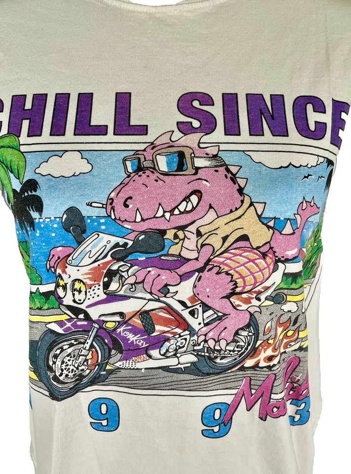 VTG John Galt California Chill Since 1993 Dinosaur Malibu T-Shirt Italy ...