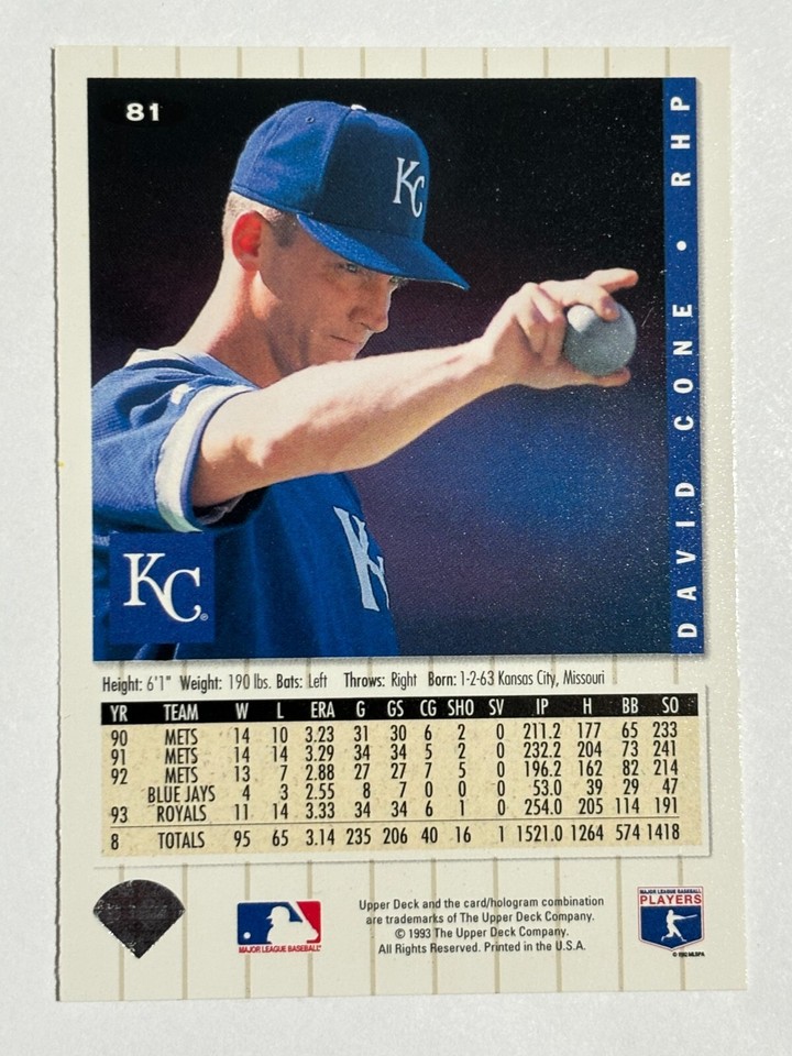 1994 Upper Deck CC #81 David Cone Kansas City Royals | eBay