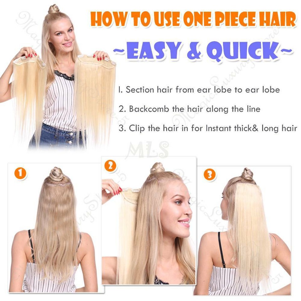Thick One Piece Clip In Human Hair Extensions 100% REAL Remy Weft Full ...