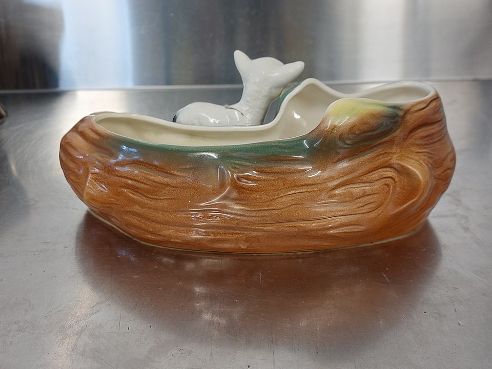 Hornsea Rabbit & Lamb Tree Log Pottery Planter - Container - Vase ...