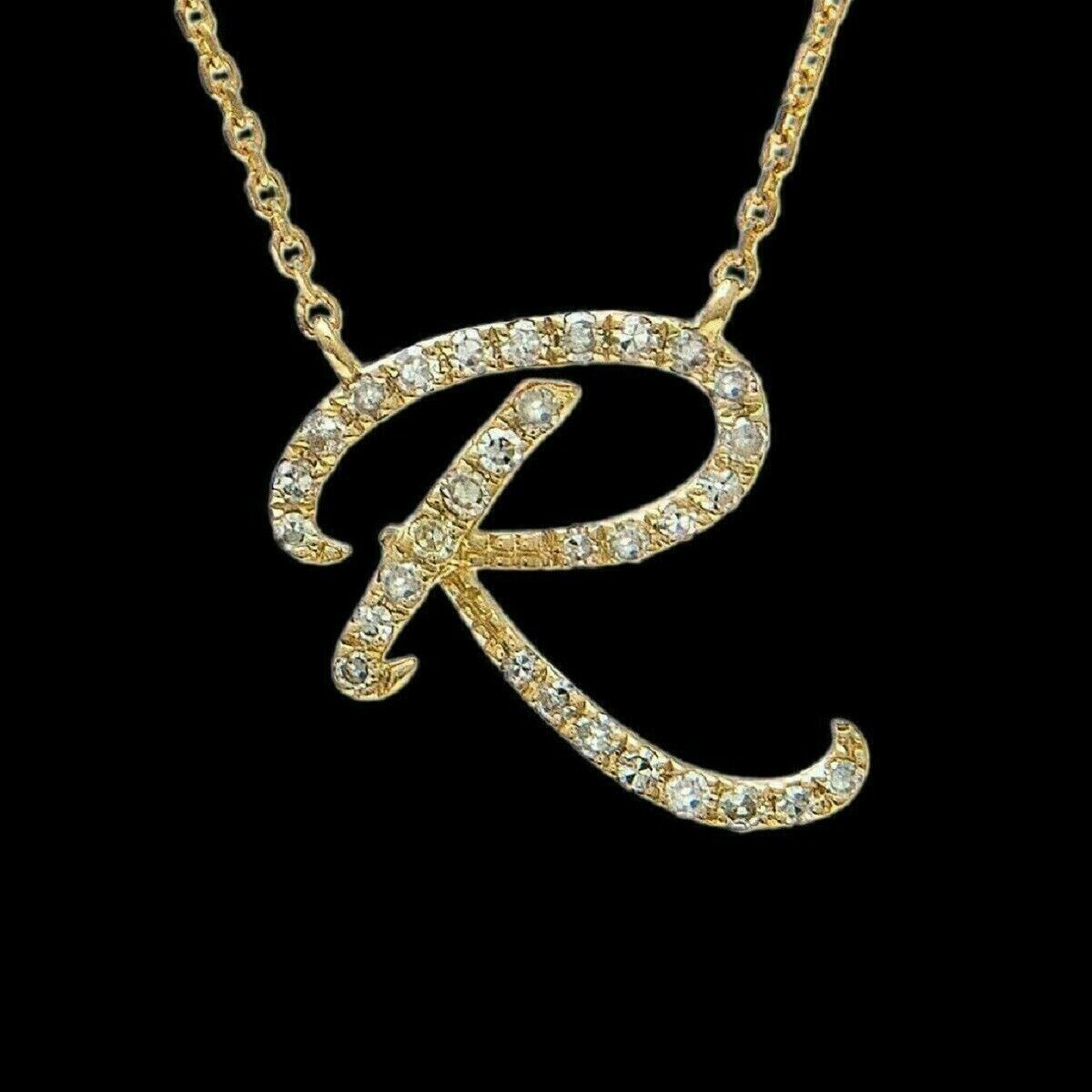 1.25Ct Simulated Diamond Initial "R" Letter Pendant Chain 14K Yellow ...