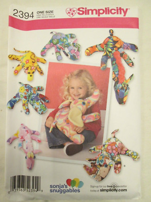 Simplicity 2394 Fleece Animals Pattern Giraffe Rhino Elephant Monkey ...