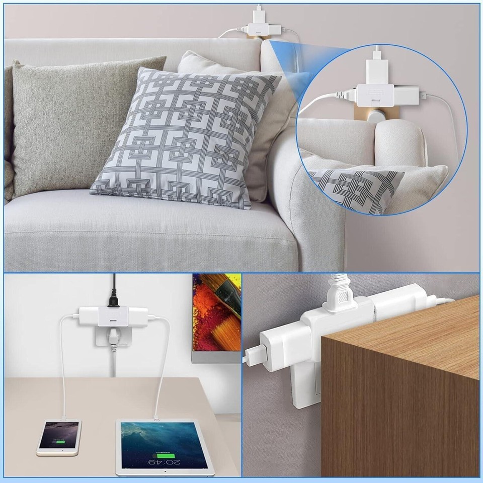 3 Pack Ac Flat Wall Outlet Extender Flat Plug Adapter Outlet, Fold-able ...
