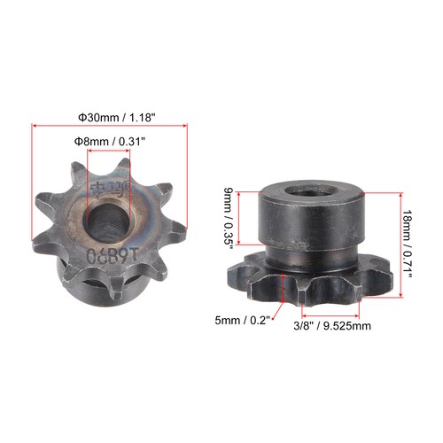 06B Chain Roller Sprocket 8mm Bore 3/8" Pitch 9 Tooth Type B Sprocket ...