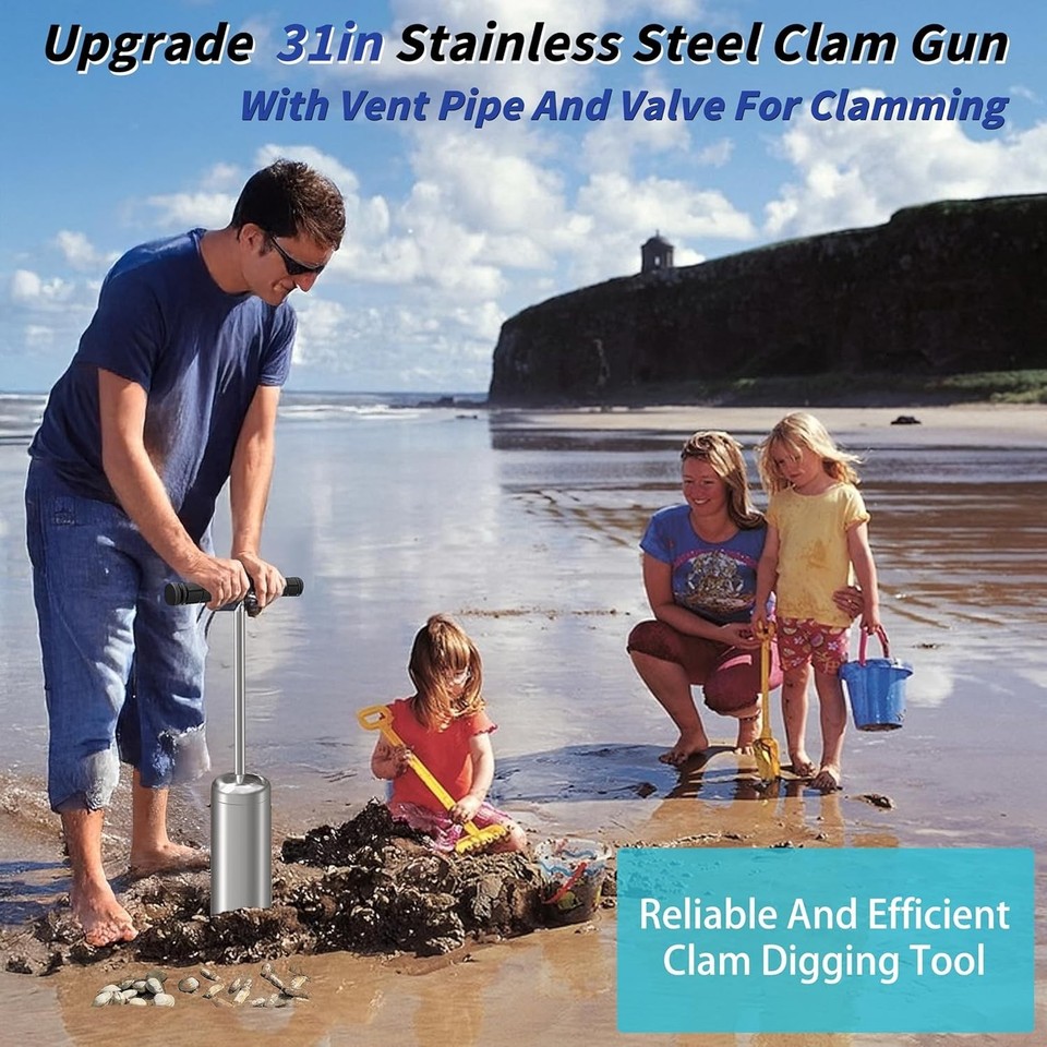 Upgrade Clam Gun 31in Stainless Steel for Clamming with Vent Pipe and ...